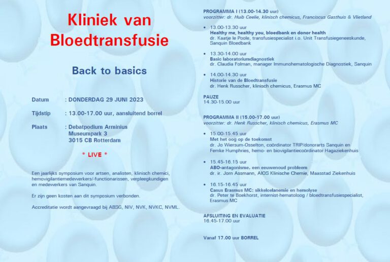 Programma Kliniek van Bloedtransfusie 29 juni 2023